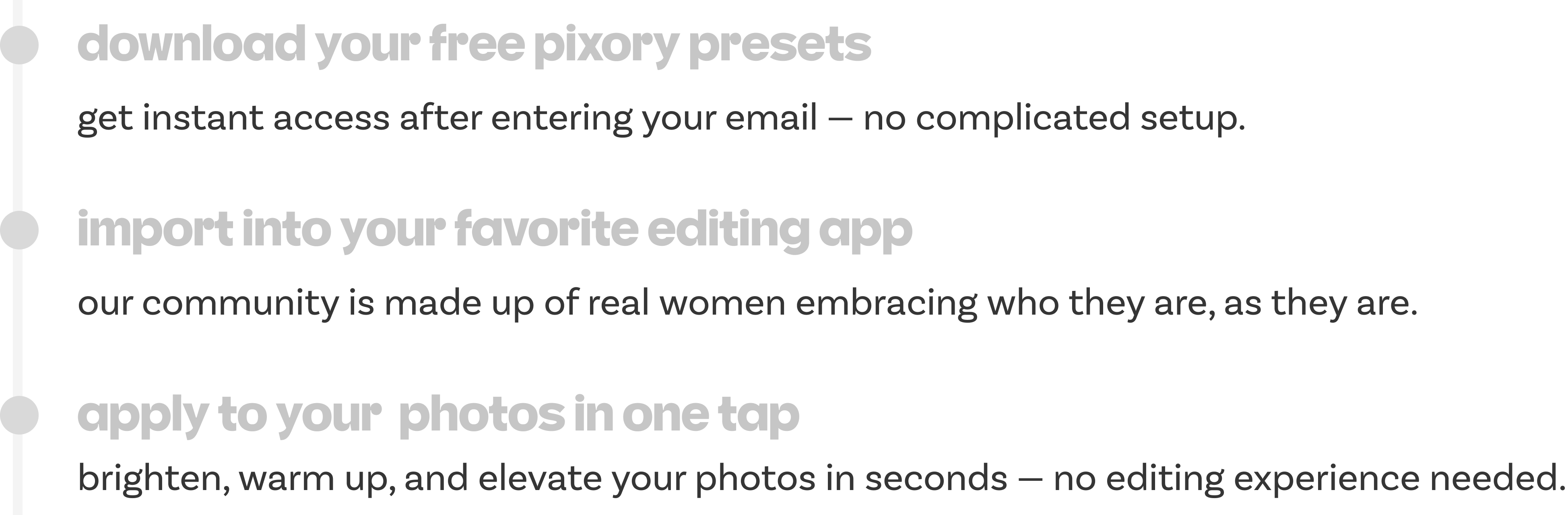 Presets landing page – Pixory